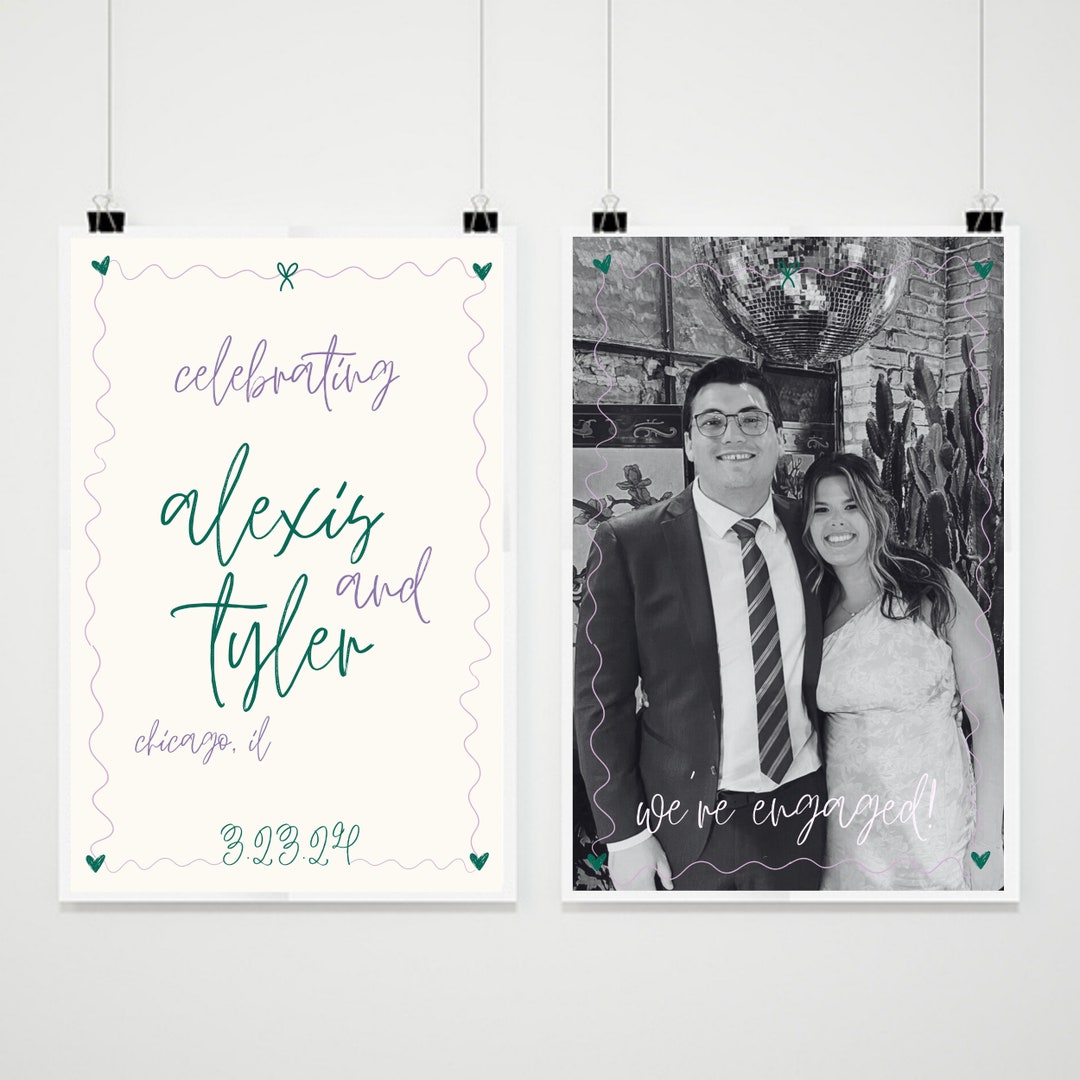 Whimsical Border Customizable Engagement Party Signs, TWO Editable ...