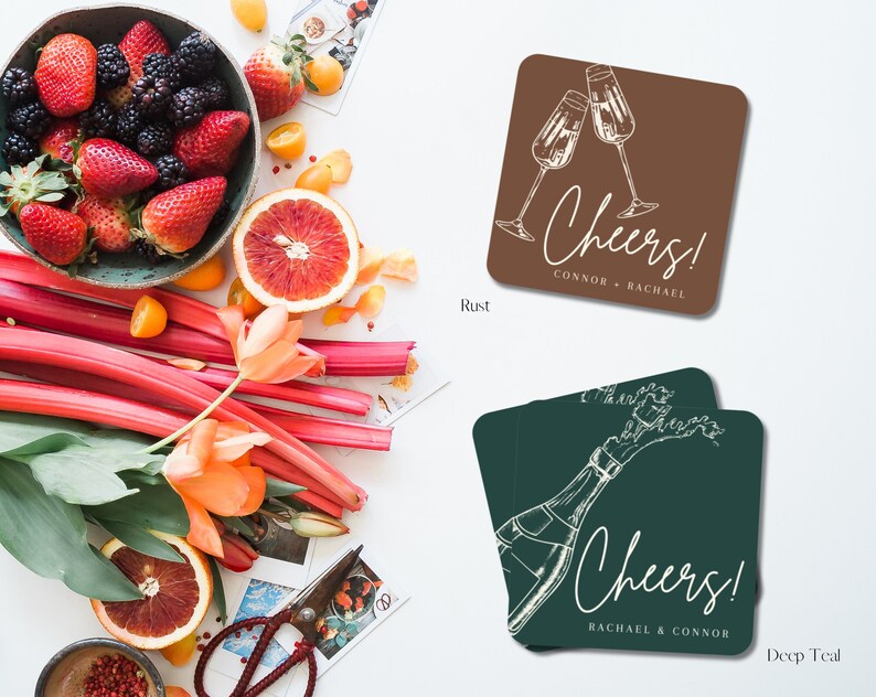 CHEERS Personalized Wedding Drink Coasters, Custom Cocktail Party Decor ...