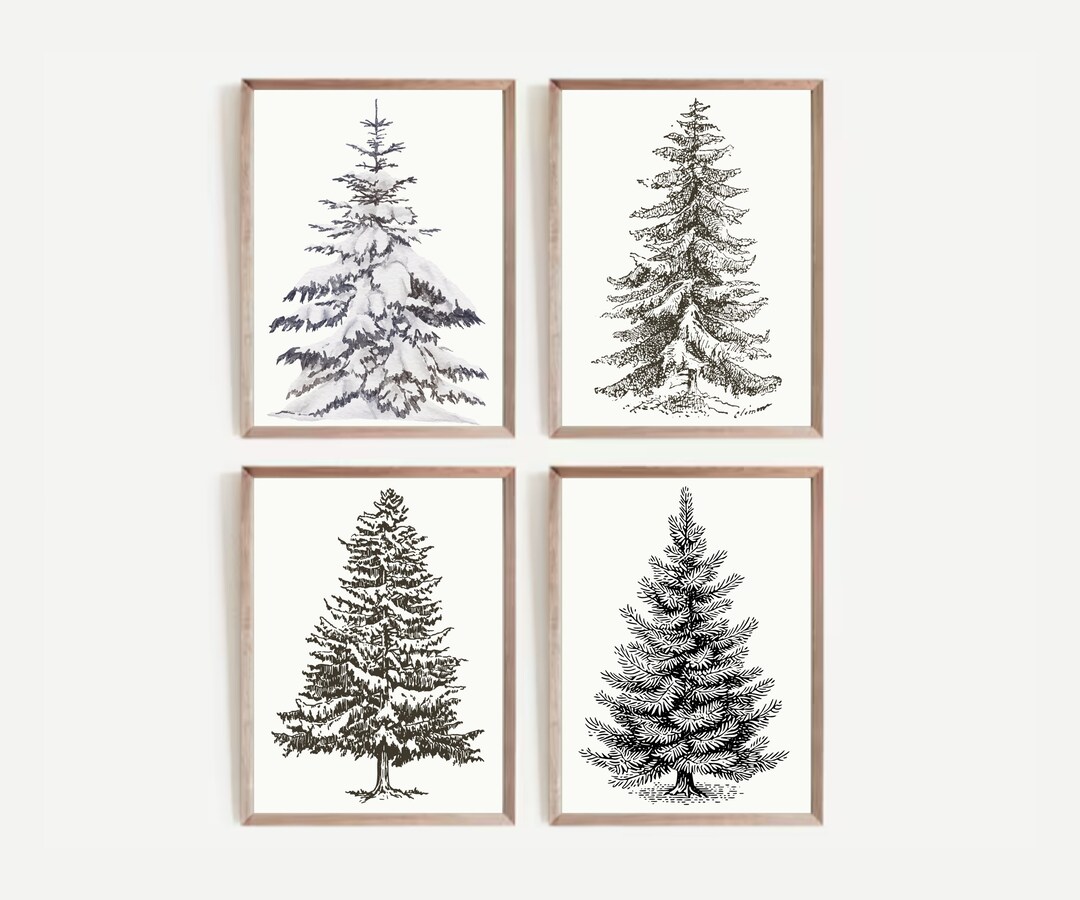 Vintage Pine Tree Art Prints: Holiday Gallery Wall Set (digital ...