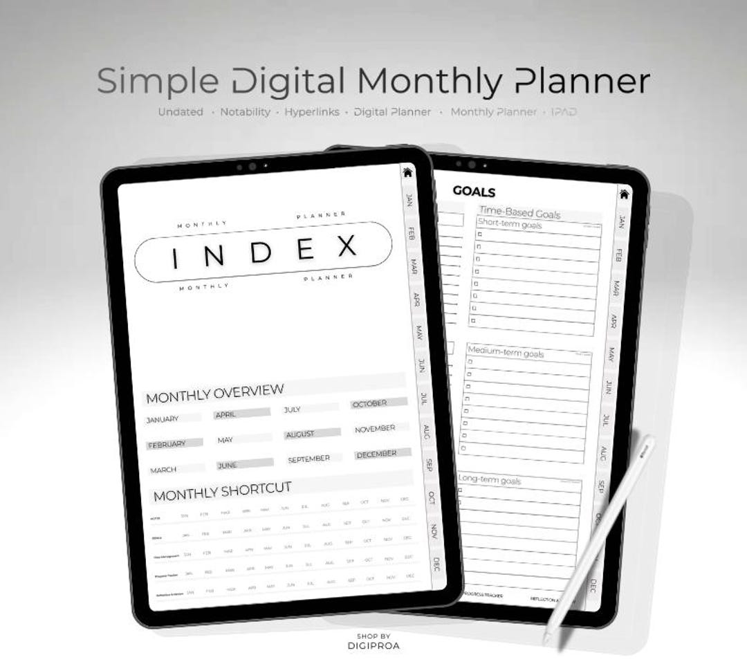 Simple Digital Monthly Planner , Digital Calendar, Monthly Planner ...
