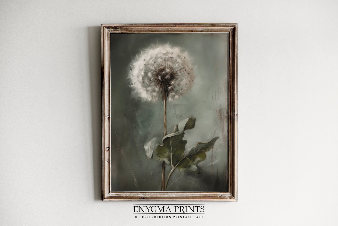 Vintage Dandelion Digital Oil Painting | Moody Dandelion Print ...