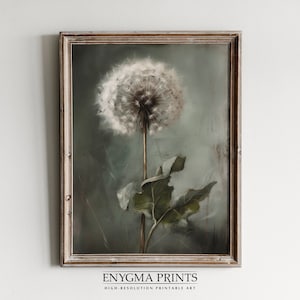 Vintage Dandelion Digital Oil Painting Moody Dandelion Print Antique ...
