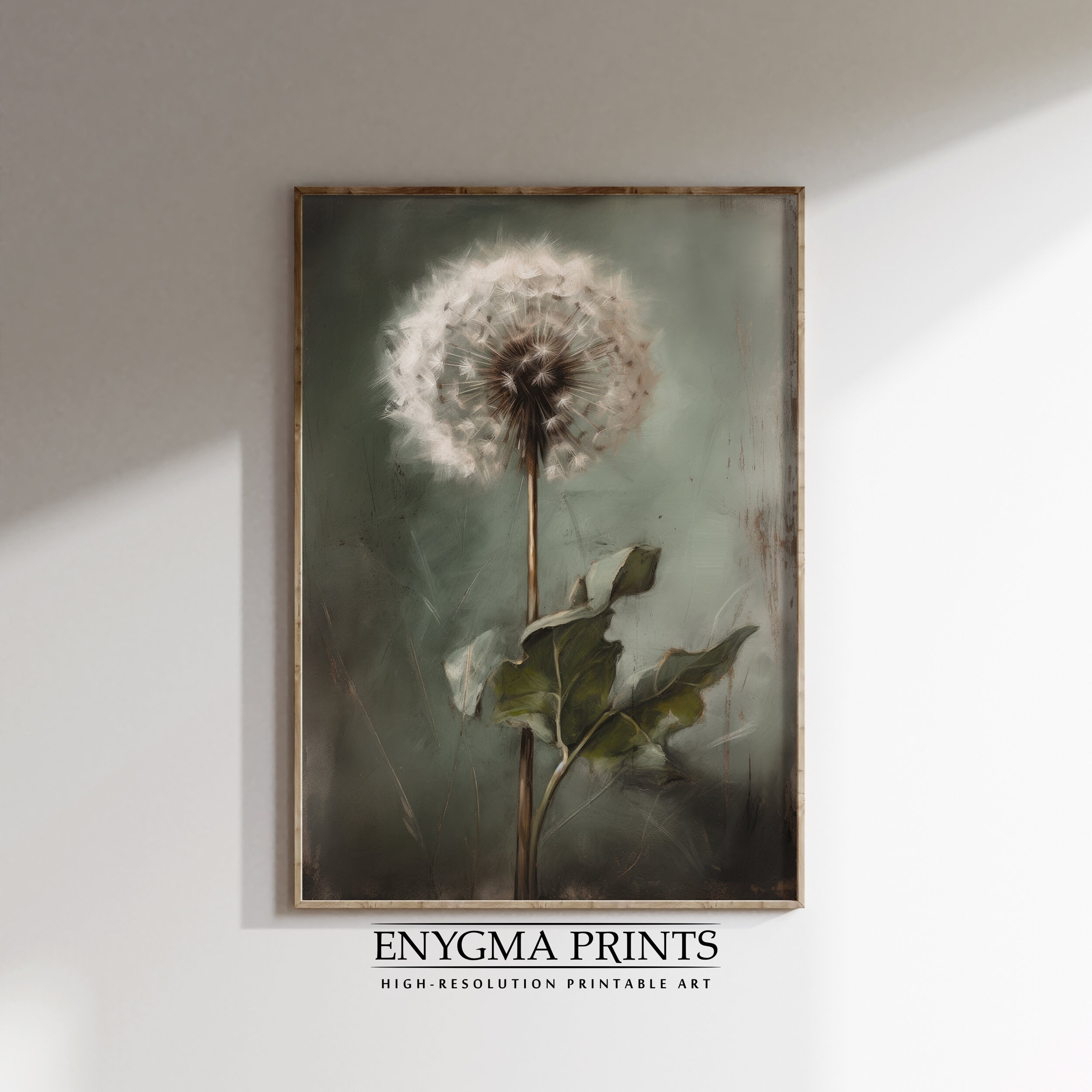 Vintage Dandelion Digital Oil Painting | Moody Dandelion Print ...