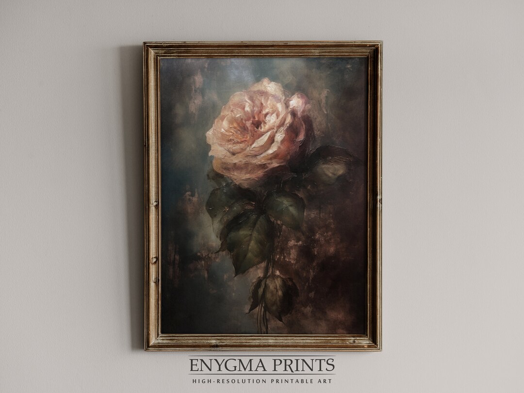 Antique Moody Rose Digital Oil Painting | Vintage Rose Painting | Dark ...