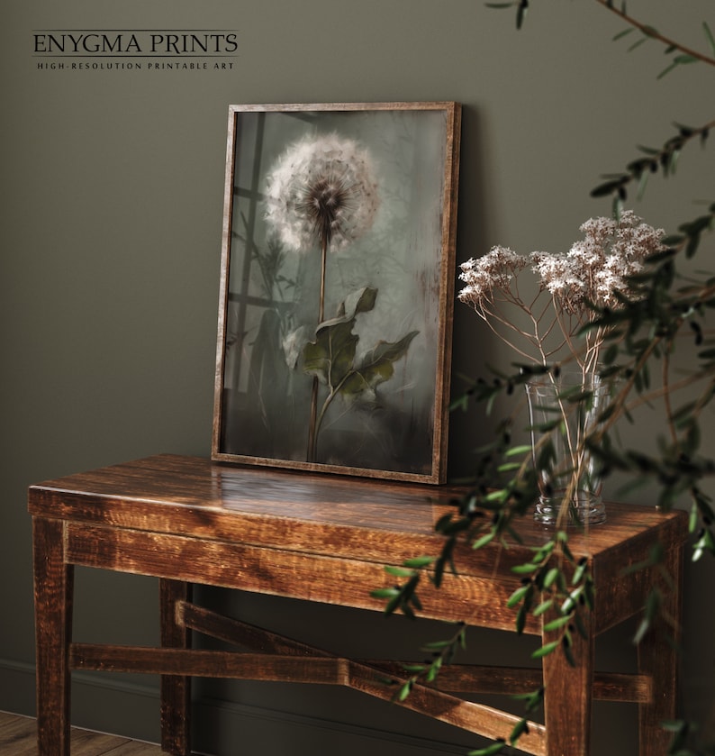 Vintage Dandelion Digital Oil Painting | Moody Dandelion Print ...