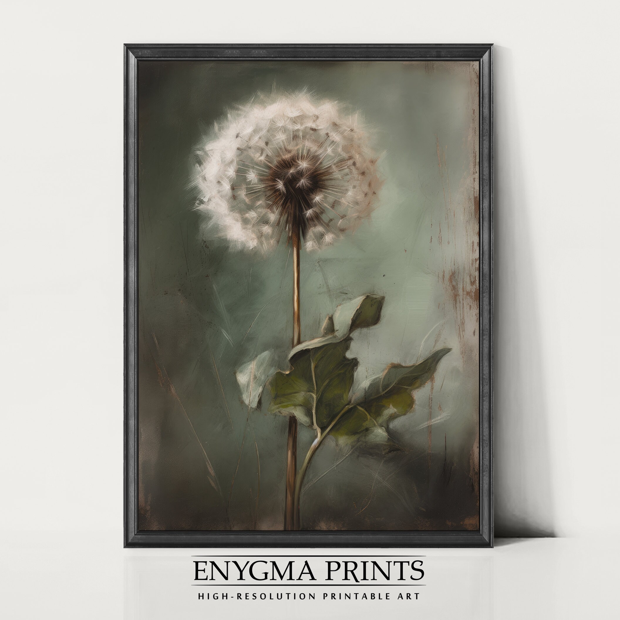 Vintage Dandelion Digital Oil Painting Moody Dandelion Print Antique ...