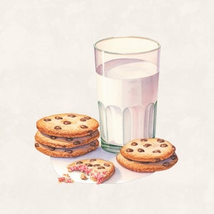 Christmas Milk and Cookies Clipart: Watercolor Illustration Bundle ...