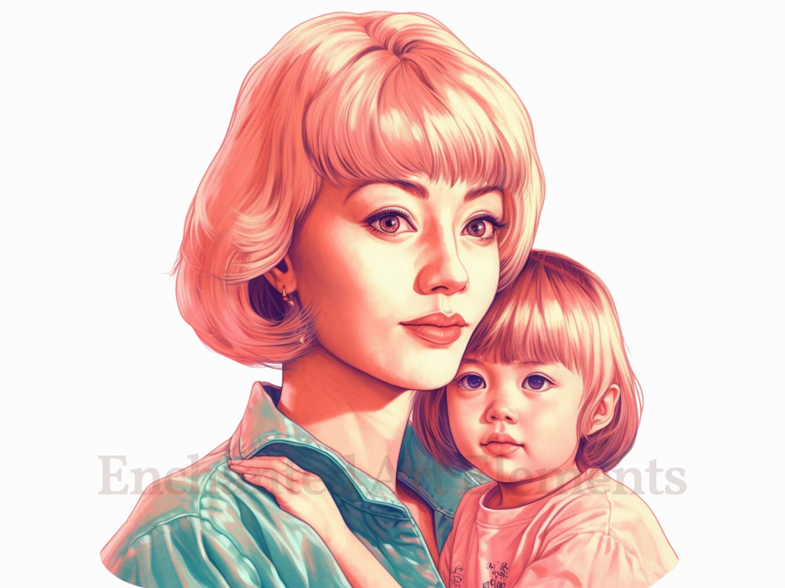 7 Retro Mom And Daughter Clipart Commercial Use Allowed Etsy