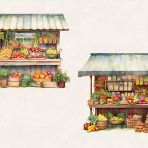 Farm Stand Clipart Watercolor Illustration Commercial Use Digital ...