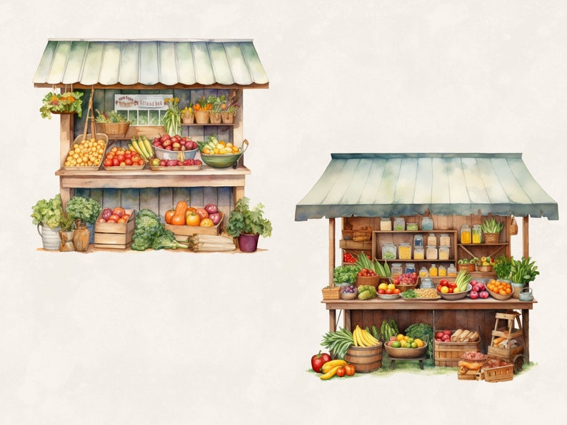 Farm Stand Clipart: Watercolor Illustration Bundle (digital Download ...
