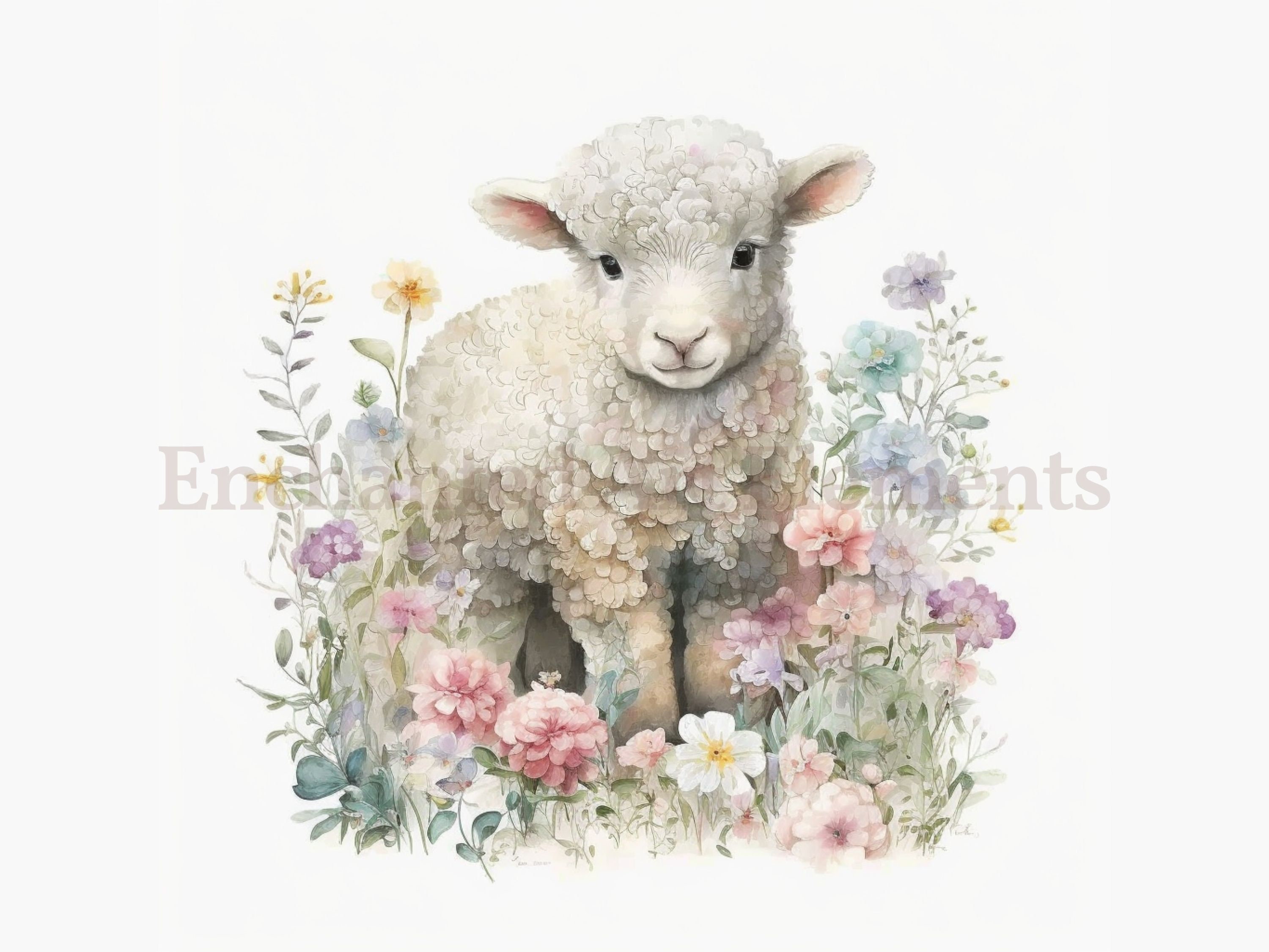 Sheep Watercolor Floral Illustration Wildflower Invitation - Etsy