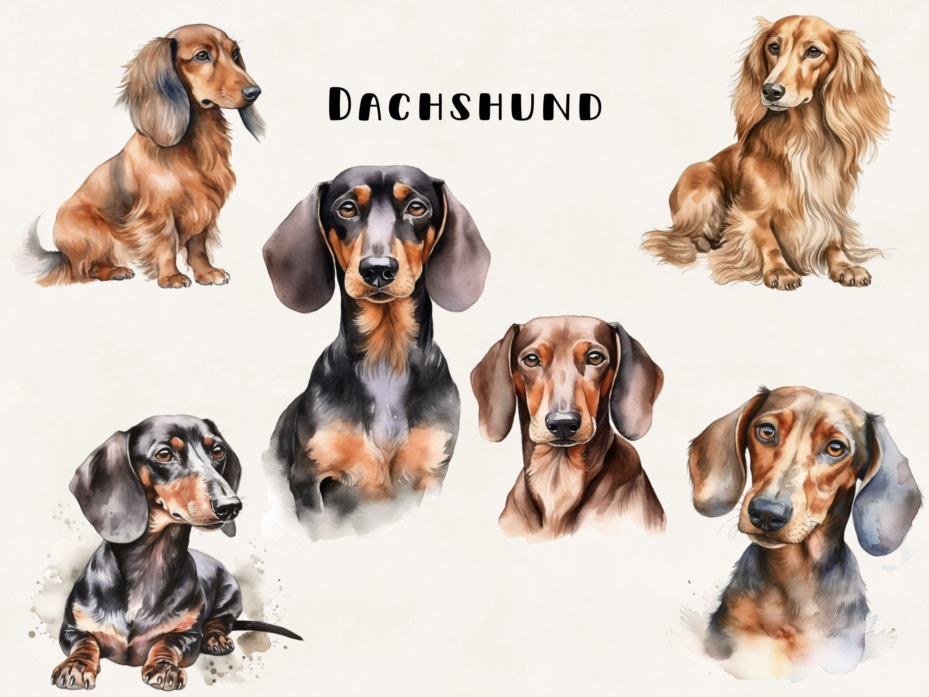 Dachshund Dog Clipart Bundle Commercial Use Watercolor Digital Design ...