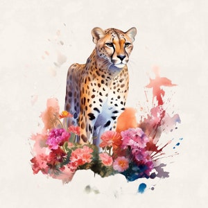 Cheetah Clipart Bundle Commercial Use Watercolor Cheetah in Field of ...