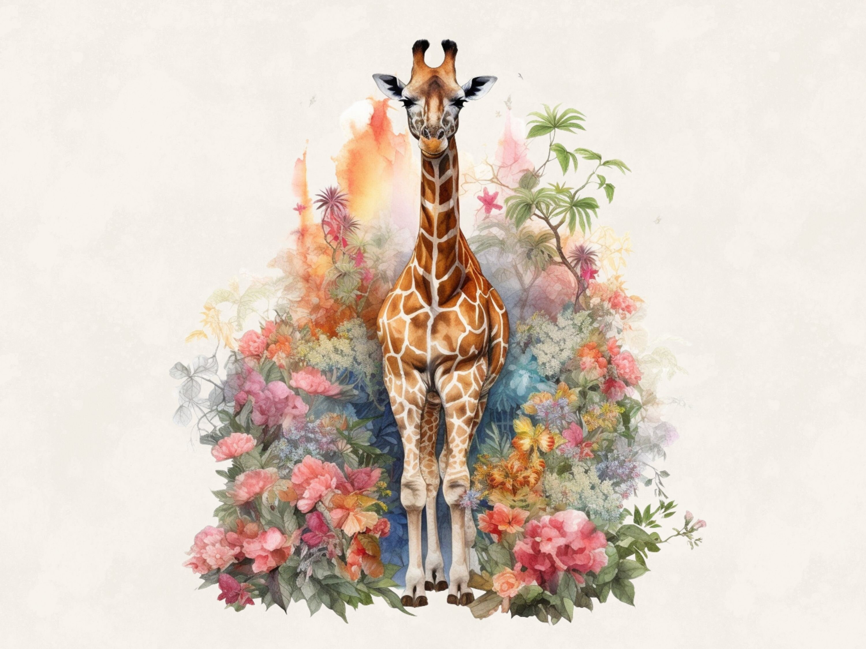 Watercolor Giraffe Clipart Bundle: Floral PNG Files (commercial Use) - Etsy