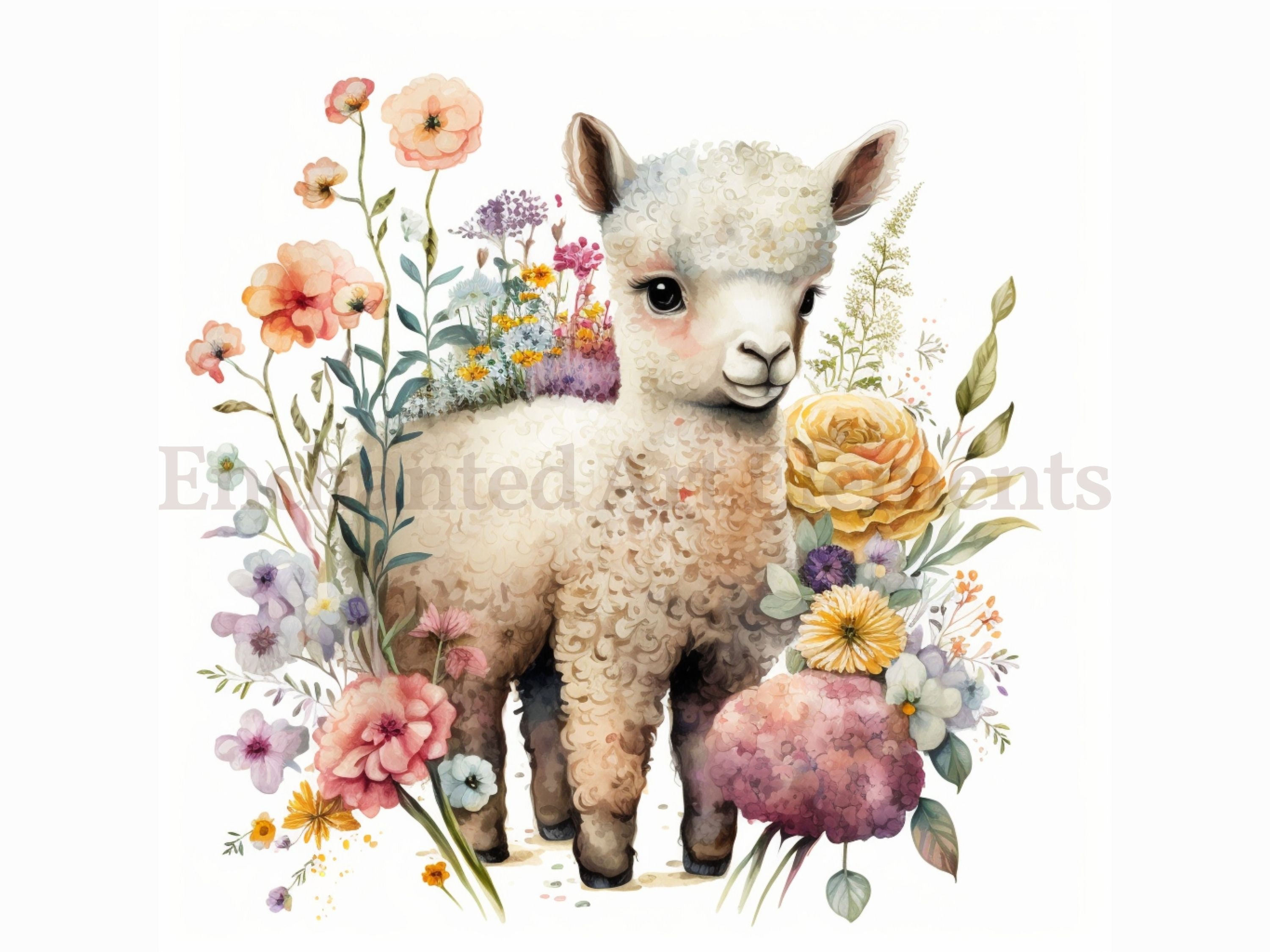 Alpaca Watercolor Illustration Wildflower Clip Art Floral - Etsy