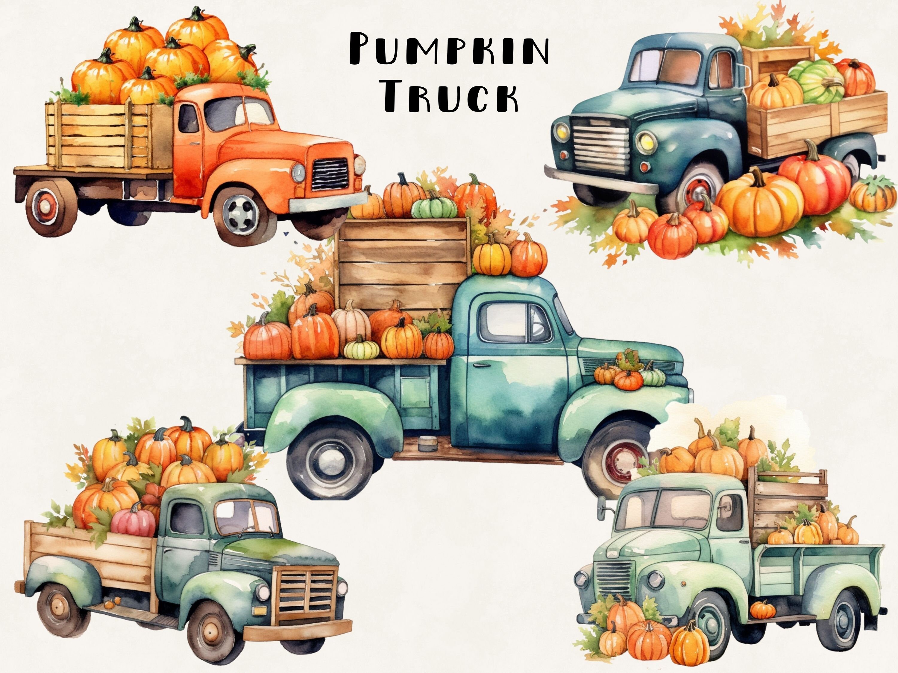 Fall Pumpkin Farm Truck Clipart Watercolor Illustration - Etsy