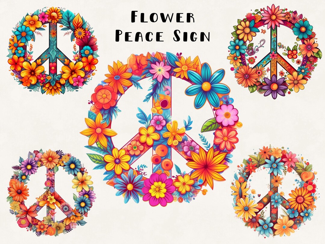 Retro Flower Peace Sign Bundle Commercial Use Watercolor Retro Digital ...