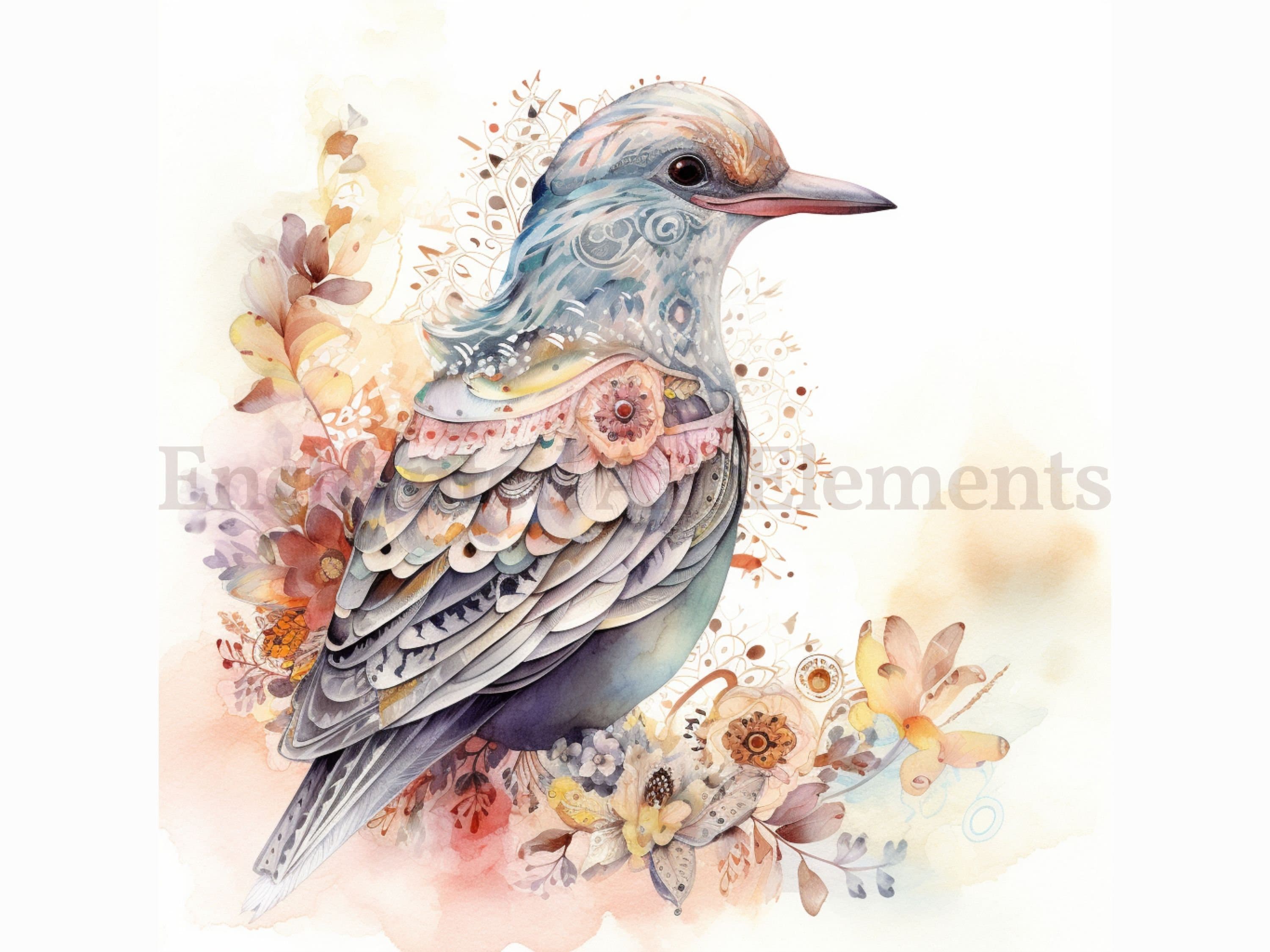 Vintage Watercolor Bird Clipart Bundle: Pastel Bird Digital Art ...