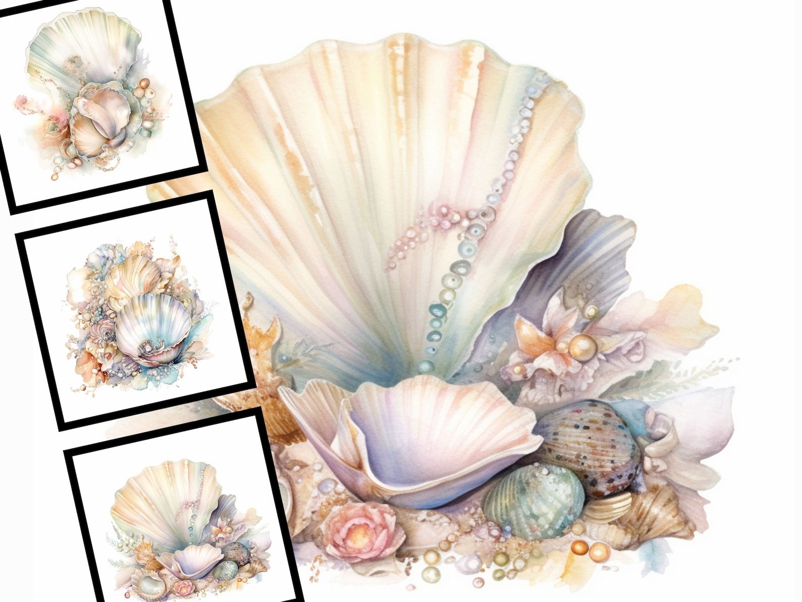 Sea Shells Clipart Bundle Watercolor Commercial Use Digital Design ...