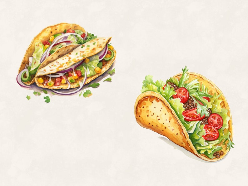 Taco Clipart Bundle Commercial Use Watercolor Taco Food - Etsy