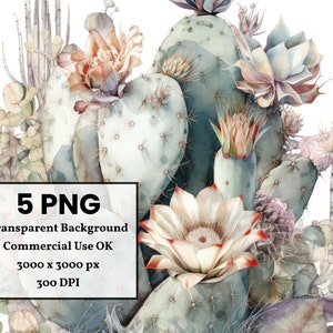 5 Cactus Clipart Bundle Commercial Use Allowed Digital Design Bundle ...