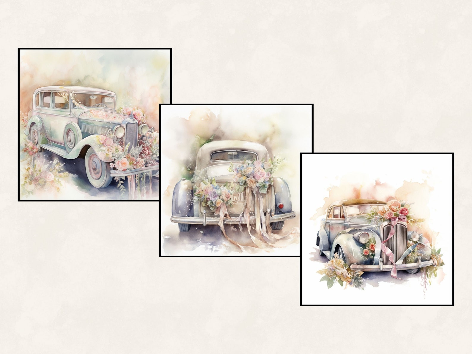 16 Vintage Car Pastel Watercolor Illustration Commercial Use - Etsy