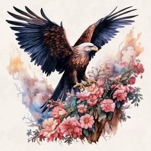 Eagle and Flowers Clipart Bundle Commercial Use Watercolor Eagle in ...
