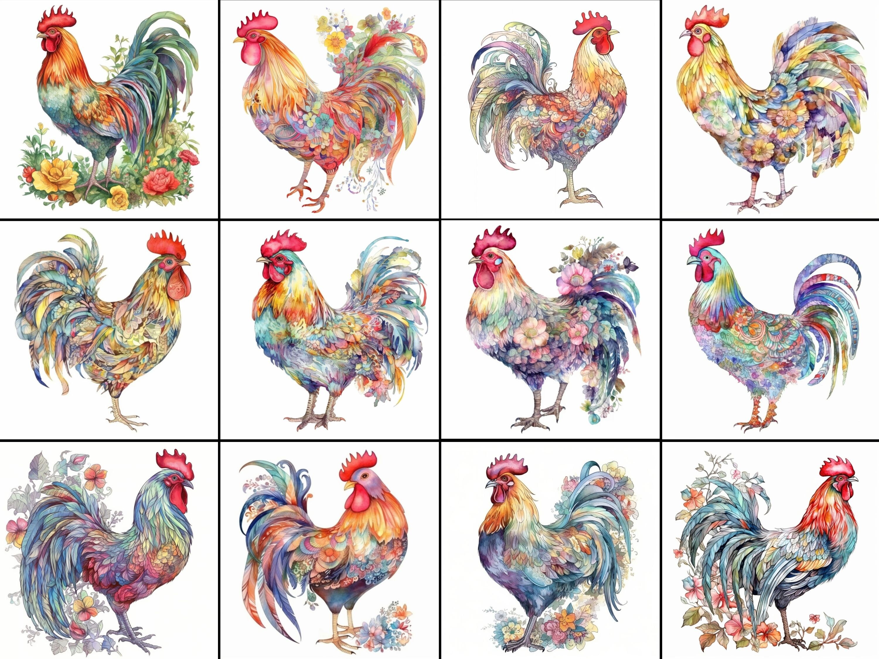 12 Boho Chicken Clipart Watercolor Illustration Commercial Use - Etsy ...