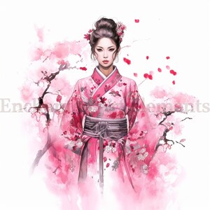 Pink Geisha Clipart Watercolor Animated Figures Clipart Download ...