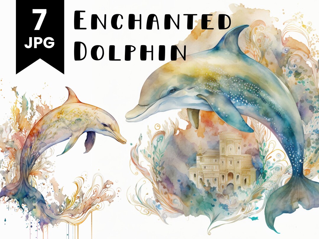 Magic Dolphin Clipart, Commercial Use, Watercolor Enchanted Dolphin ...