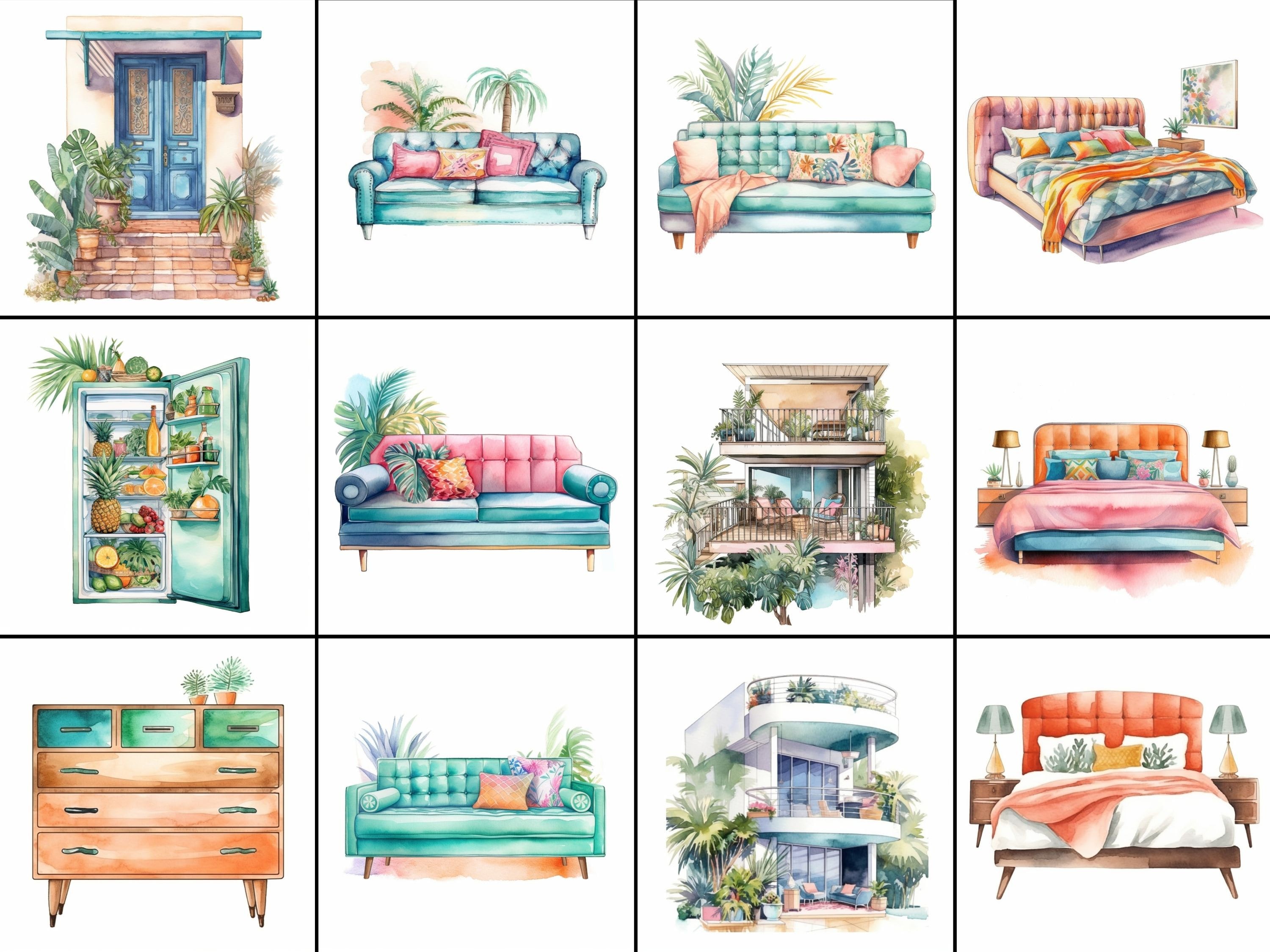 Coastal House Clipart Bundle Watercolor Commercial Use Digital - Etsy