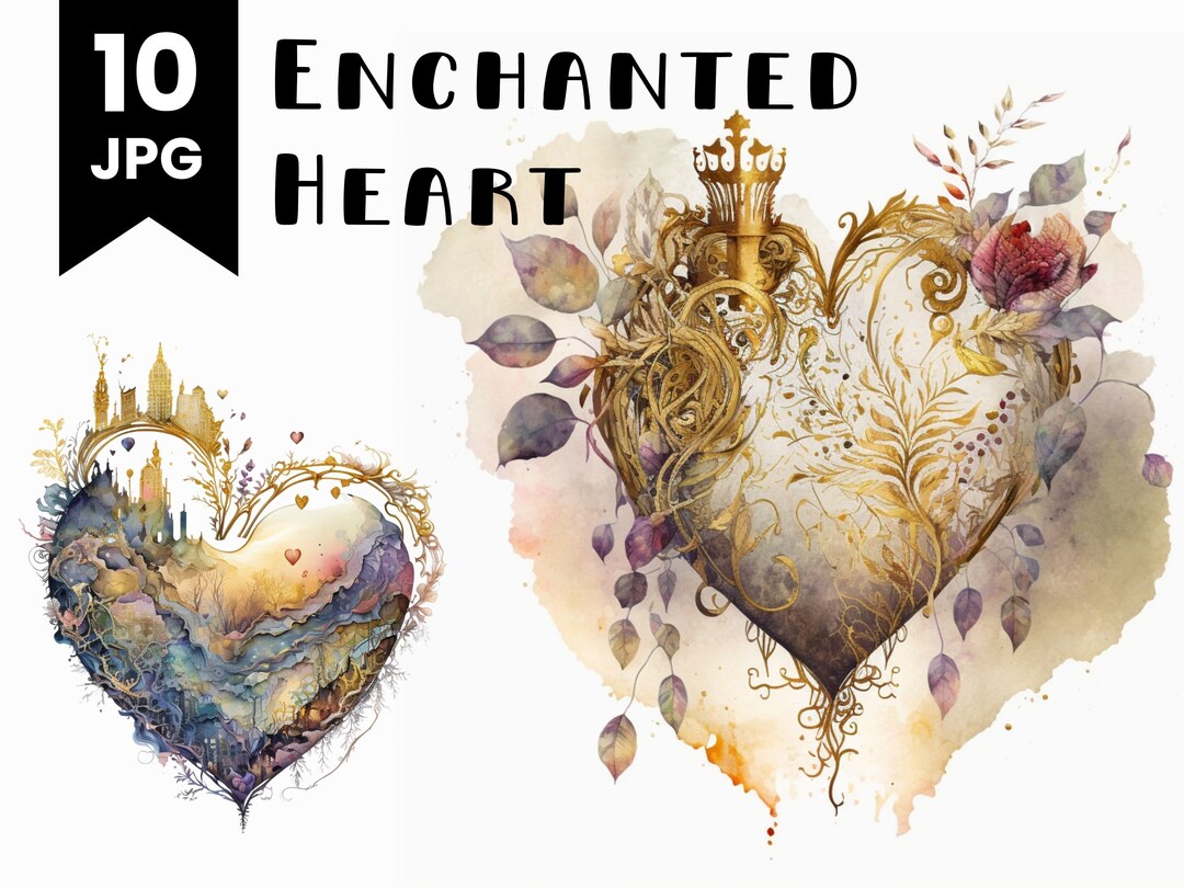 Enchanted Heart Watercolor Clipart: Magic Illustration Bundle (digital ...