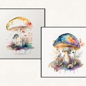 Magic Mushroom Print Art Commercial Use Watercolor Enchanted Key ...