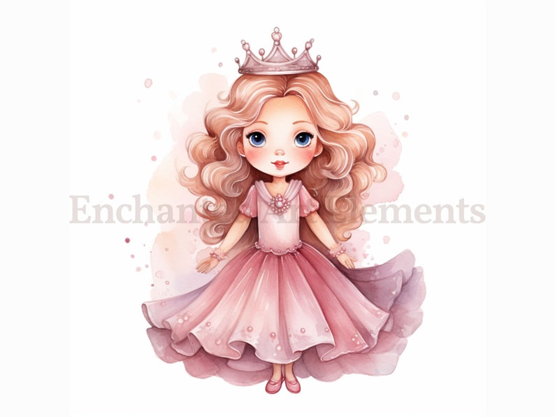 Cute Princess Clipart Watercolor Illustration Kids Clipart - Etsy