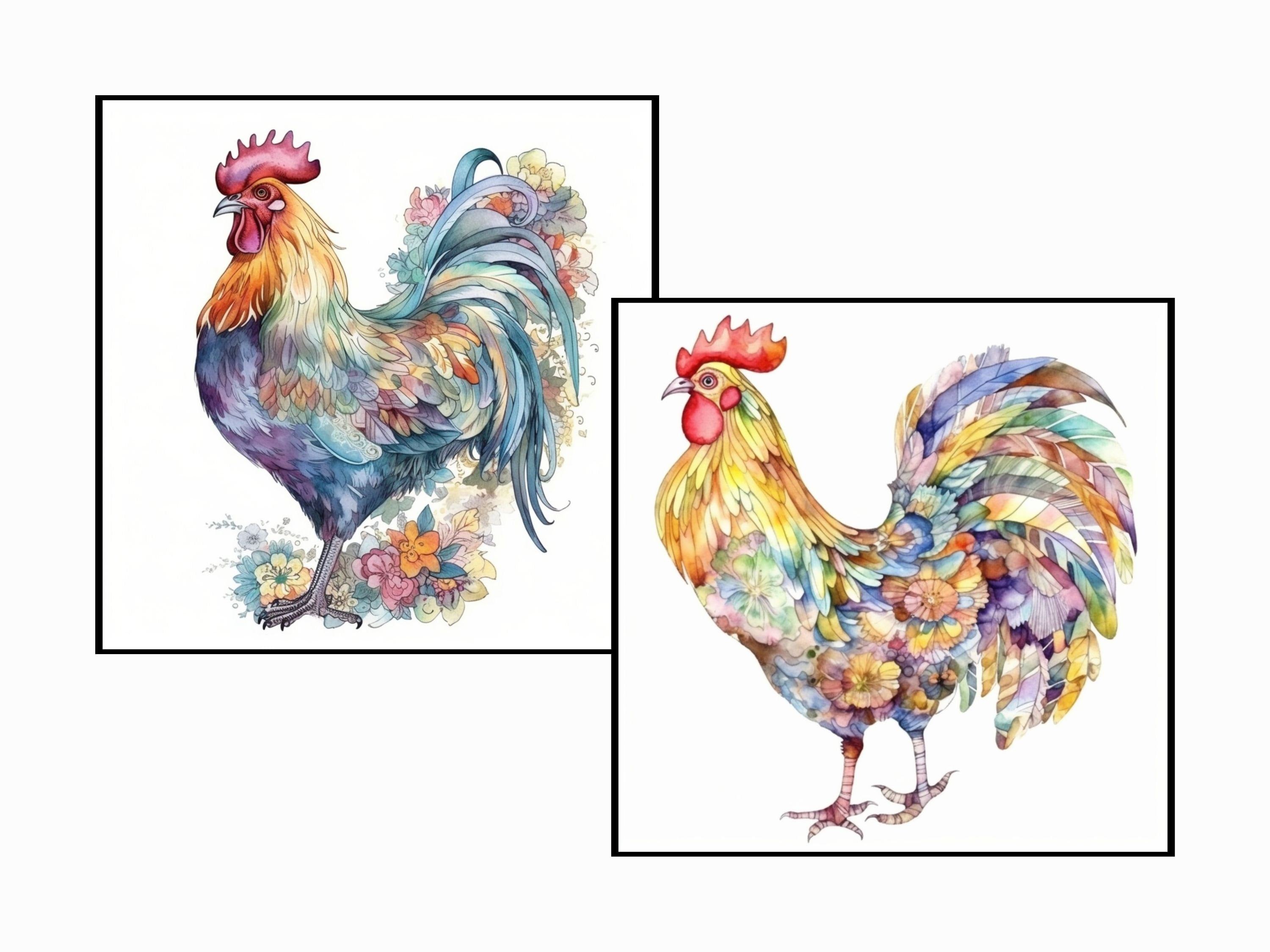 12 Boho Chicken Clipart Watercolor Illustration Commercial Use - Etsy ...