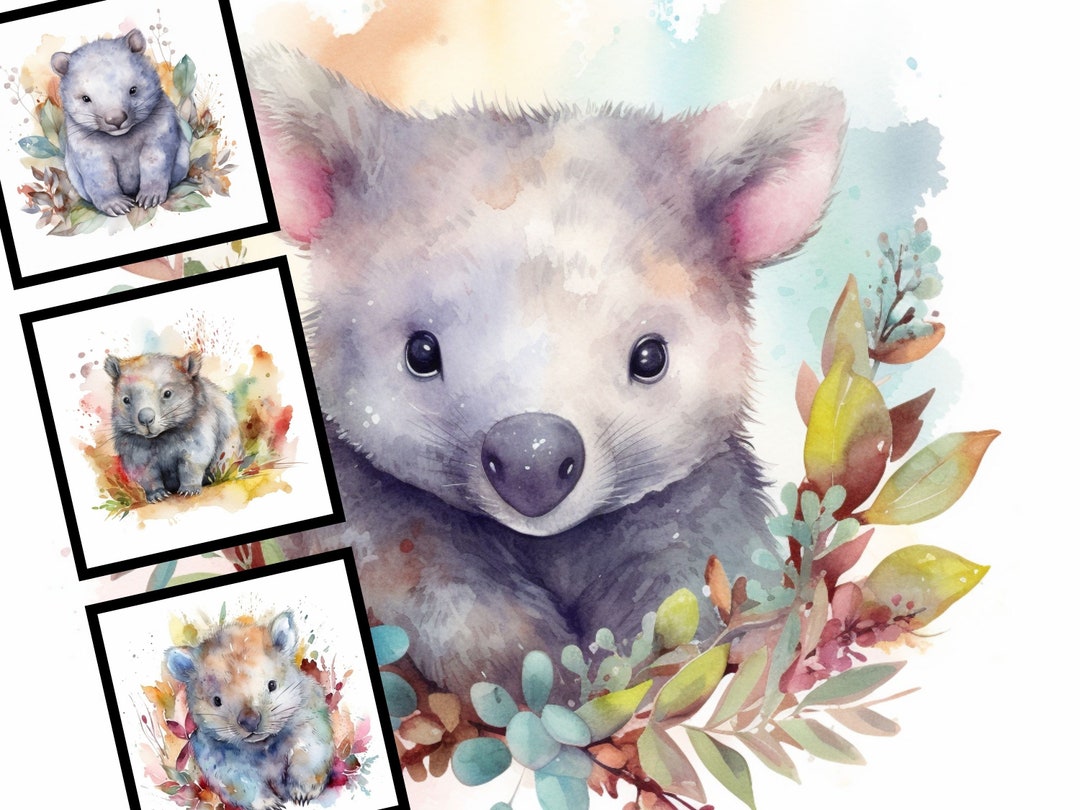 4 Watercolor Wombat Illustration Nursery Art Commercial Use Digital ...