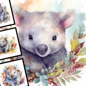 4 Watercolor Wombat Illustration Nursery Art Commercial Use Digital ...