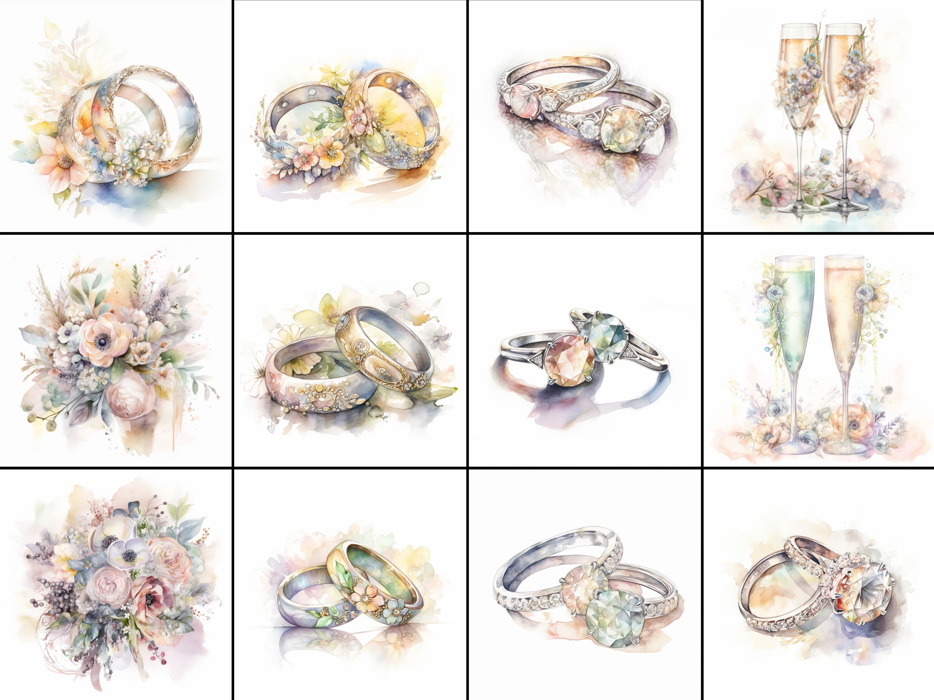 Vintage Wedding Clipart Mega Bundle Pastel Watercolor - Etsy Australia
