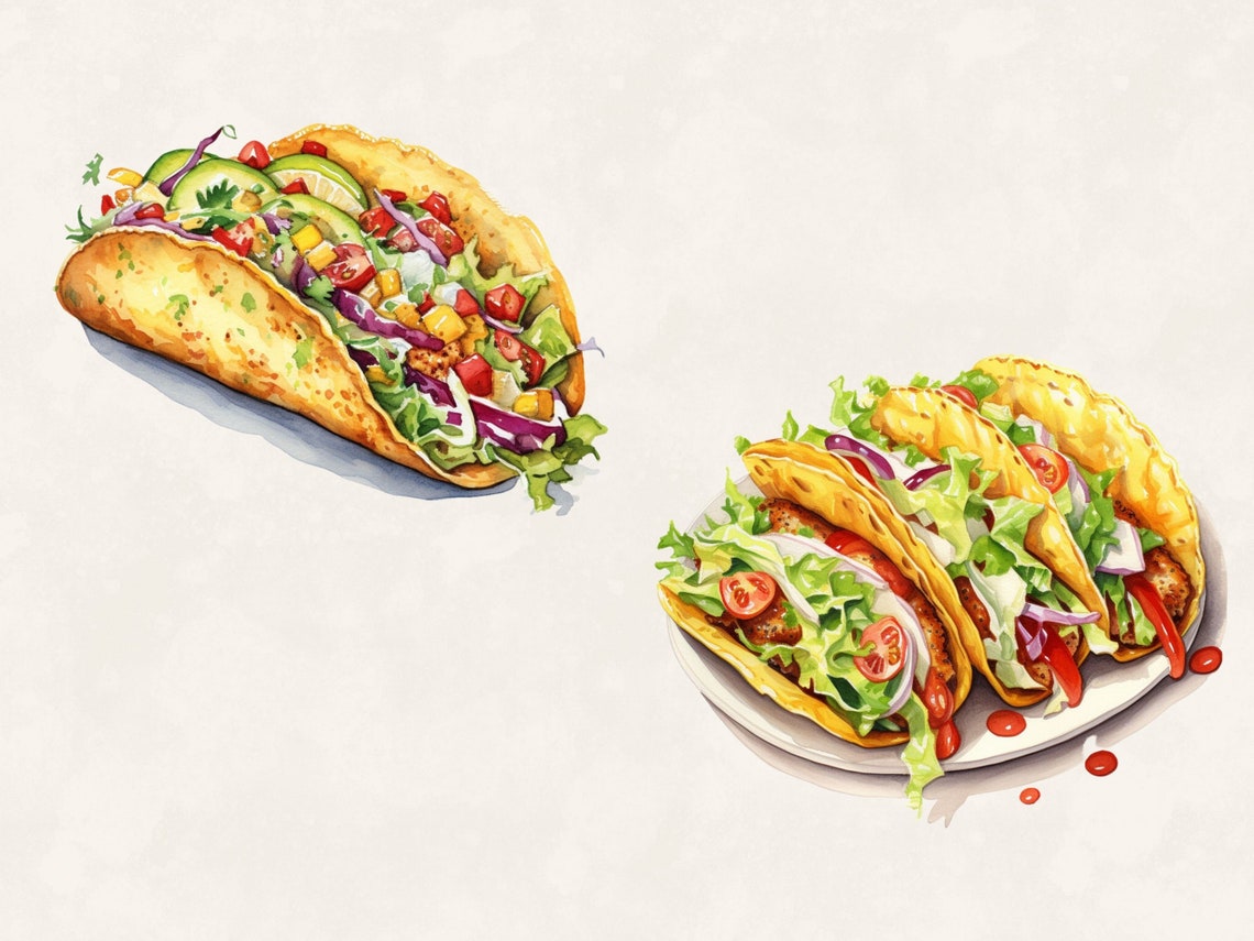 Taco Clipart Bundle Commercial Use Watercolor Taco Food - Etsy
