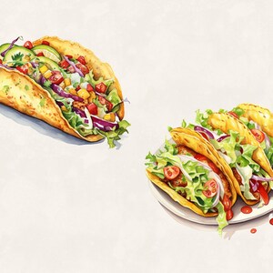 Taco Clipart Bundle Commercial Use Watercolor Taco Food Digital Design ...