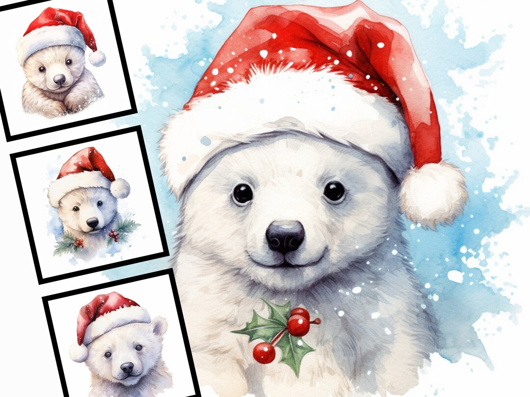 Christmas Polar Bear Clipart: Watercolor Illustration Bundle ...