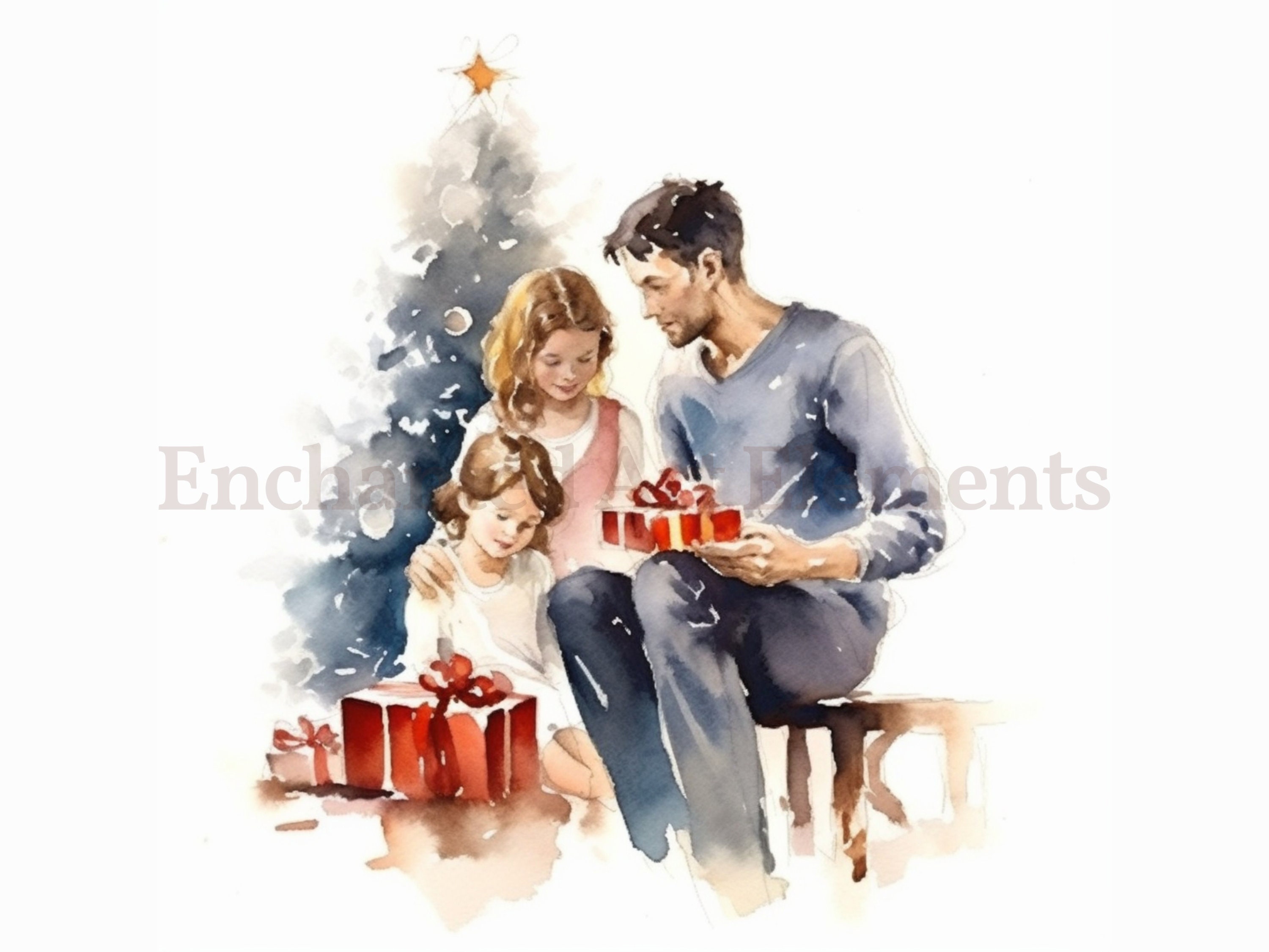 Christmas Morning Clipart Watercolor Illustration Commercial Use ...