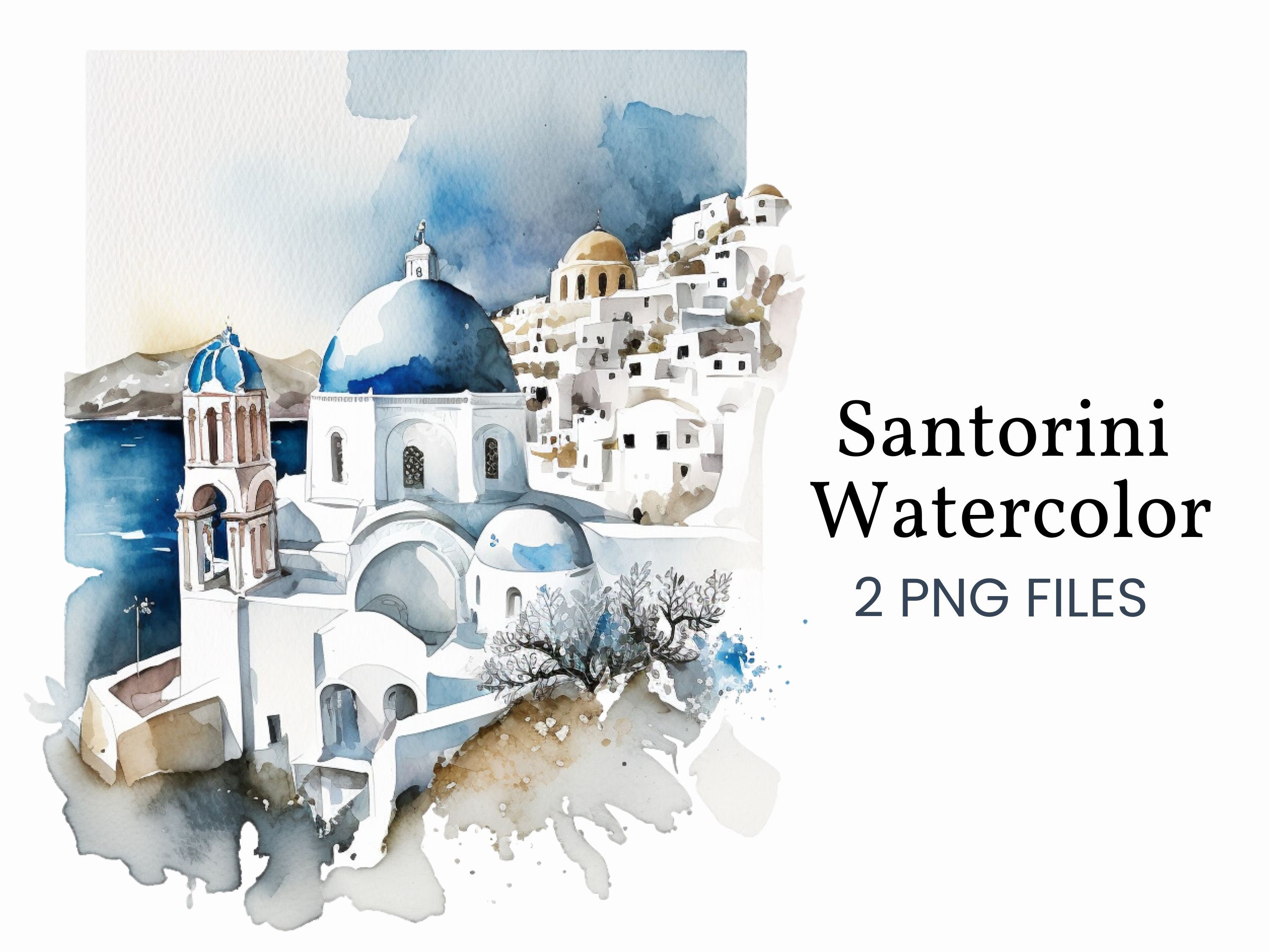 2 Santorini Watercolor Clip Art Commercial Use Allowed - Etsy