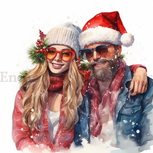 Christmas Couple Clipart Watercolor Illustration Commercial Use Digital ...