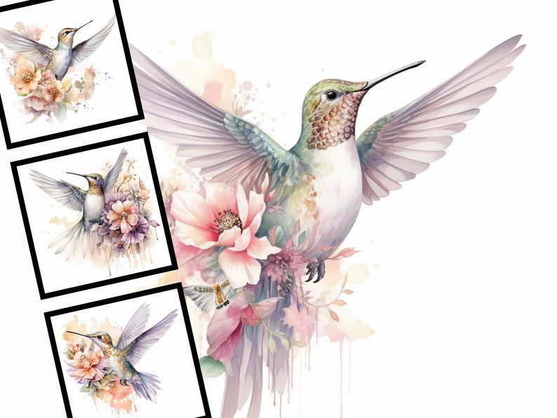 Vintage Hummingbird Clipart Bundle Watercolor Commercial Use - Etsy