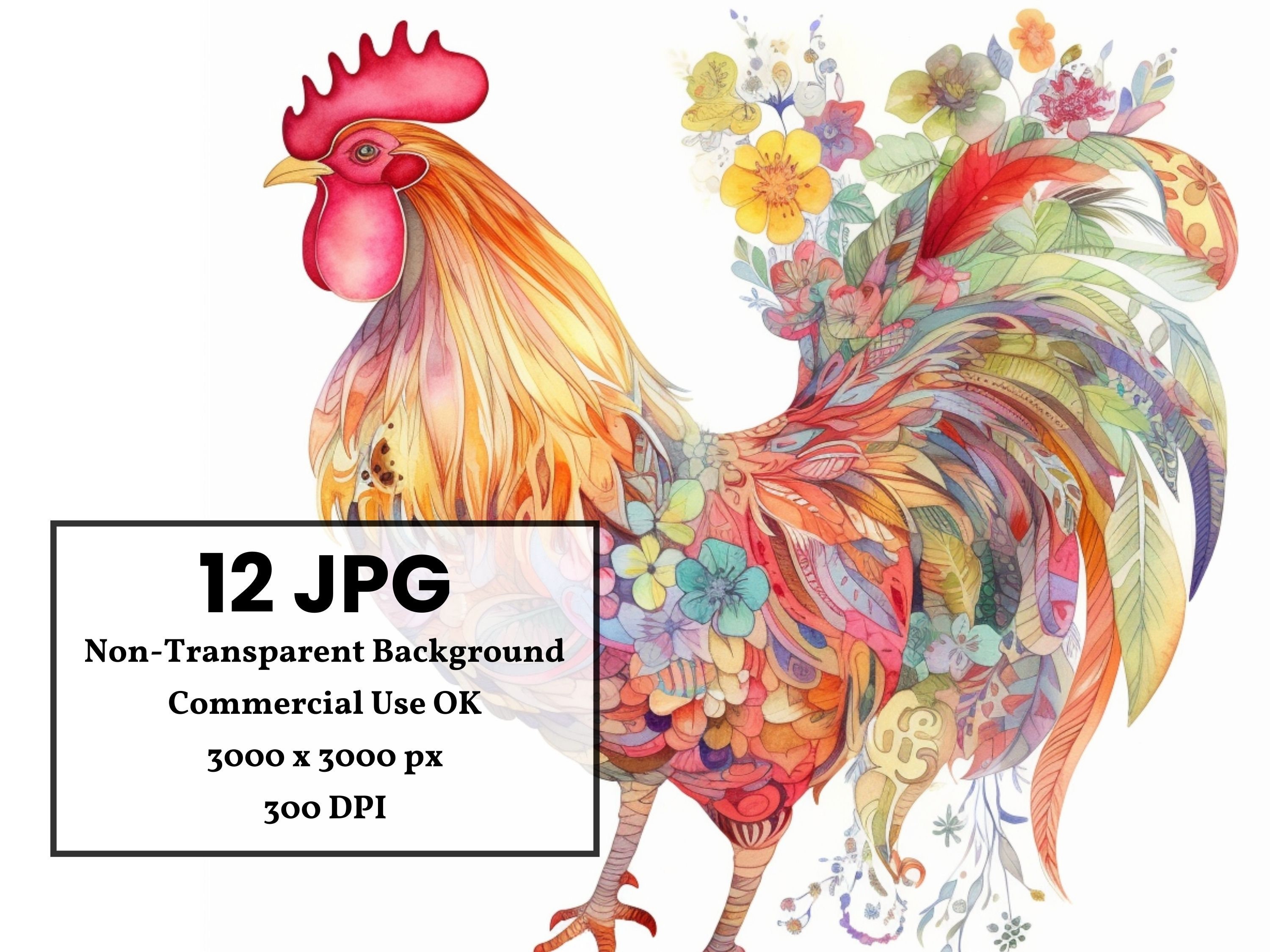 12 Boho Chicken Clipart Watercolor Illustration Commercial Use - Etsy ...