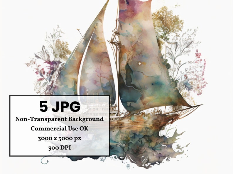 Magic Ship Clipart Commercial Use Watercolor Enchanted Sail - Etsy