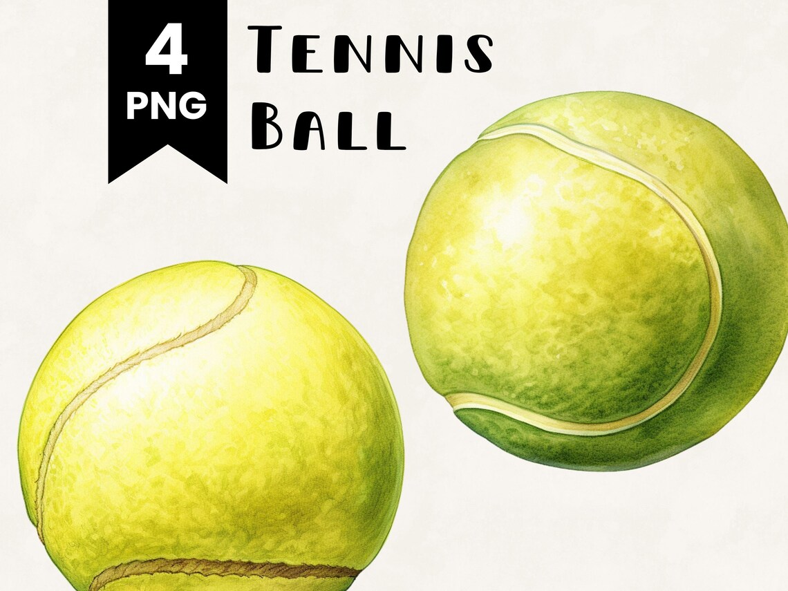 Watercolor Tennis Ball Clipart Bundle: Sports Design PNG Files (digital ...