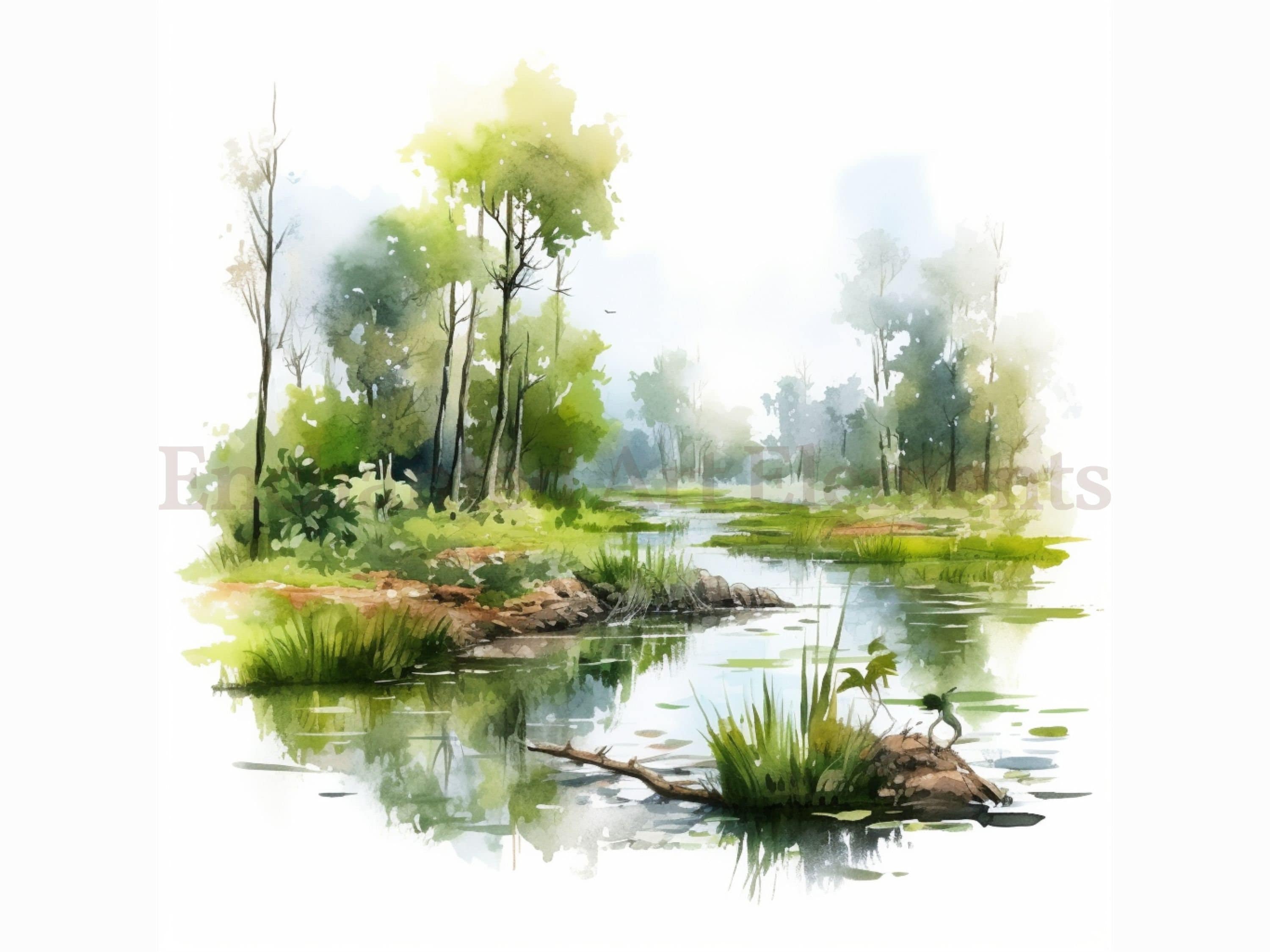 Watercolor Swamp Clipart: Georgia Landscape Digital Bundle (commercial ...