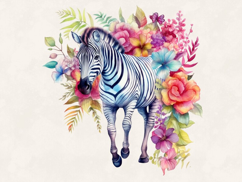 Zebra and Flowers Clipart Bundle Commercial Use Watercolor - Etsy